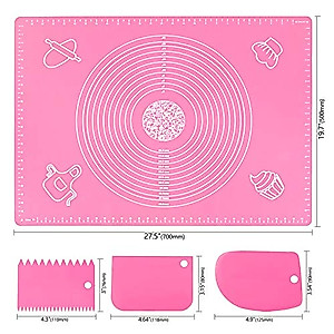 Silicone Pink 70x50cm Baking Mat Sheet Pastry Mat with Measurement, Non-Slip Pastry Rolling Mat, Non-Stick Dough Kneading Board Mat, Bread Fondant Mat, Cooking Bakeware Mat Table Placemat(Scraper)