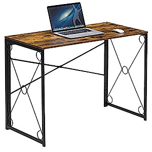 VECELO 39" Writing Computer Folding Desk Sturdy Steel Laptop Table for Home Office Work, No Assembly Required,Antique Brown