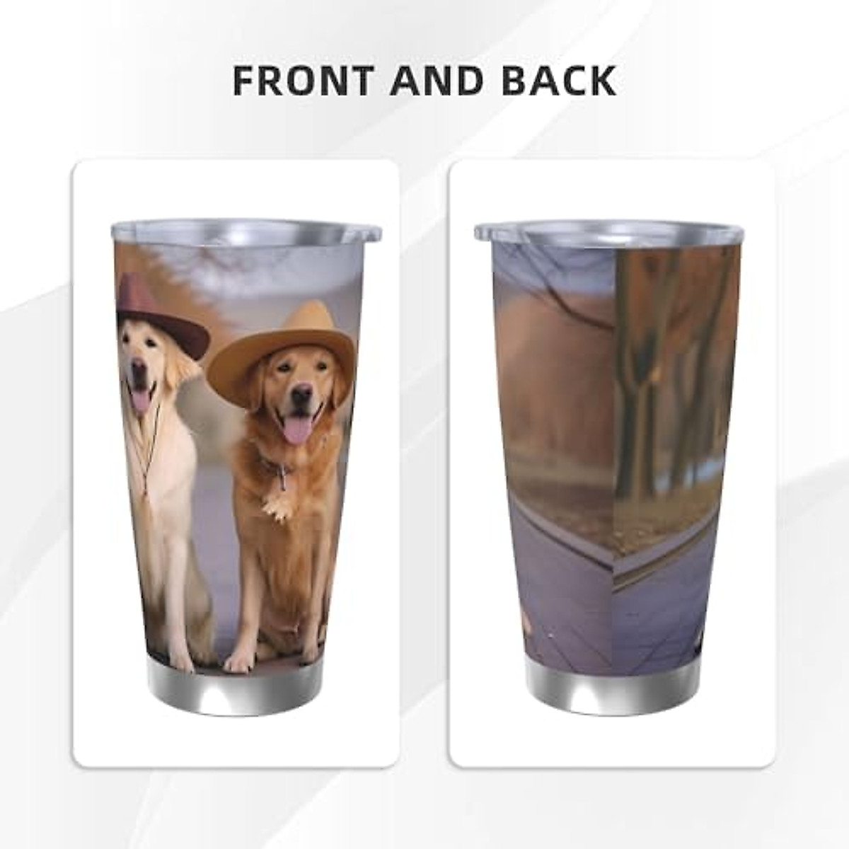Golden Retriever Dogs Puppies 20oz Stainless Steel Tumbler With Lid And Straw, Double Wall Vacuum Insulated Coffee Mug Travel Cups Leak-Proof Lid For Hot And Cold Drinks, Metal Straws And Brush