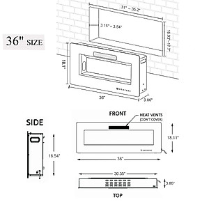 Finefind Electric Fireplace 36" Recessed 3.86" Ultra Thin Insert, Wall Mounted and in Wall Easy Installation with Remote Control, 750W/1500W, Low Noise (Fake Fire)