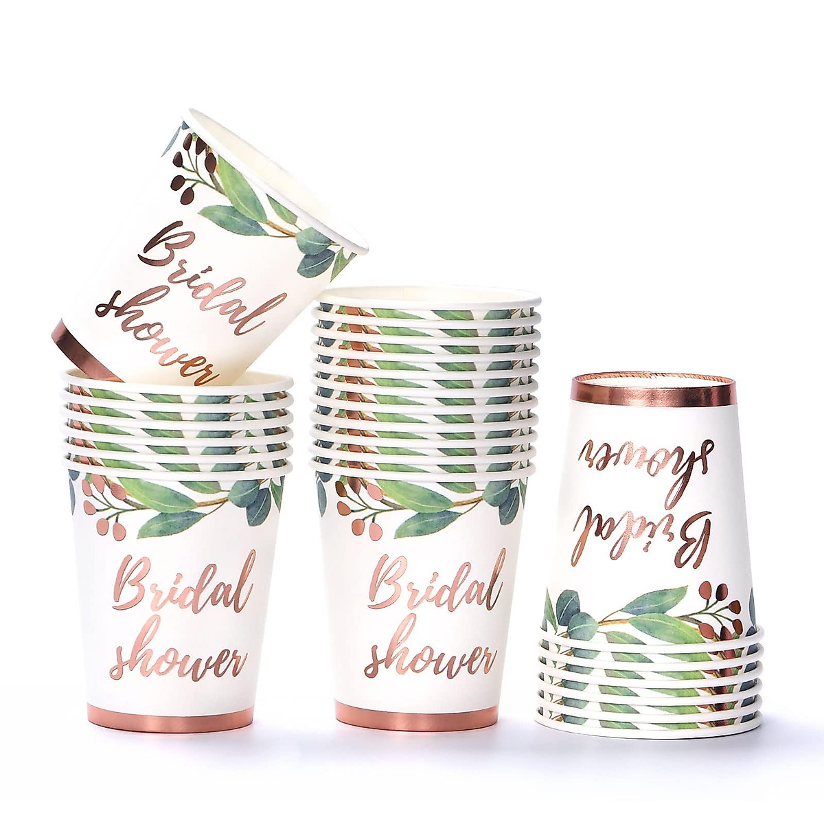 168Pcs Green and Rose Gold Party Decoration, Bridal Shower Plates and Napkins Sets, Bridal Shower Plates Party Supplies, Rose Gold Plates for Wedding Festivities, Serves 24