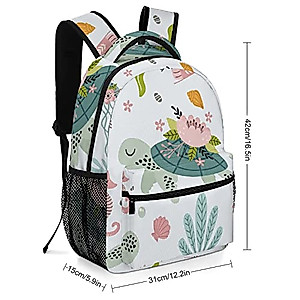 MEIKKO Turtle Seahorse Sea-grass Backpack Multicoloured Sea Computer Bags with Chest Strap,Lightweight Casual Daypack for Women Men Hiking Travel Work and Business 16 Inch
