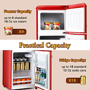 HOPDAY FLS-80G-RED Retro Compact Refrigerator, Red