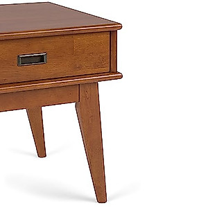 SIMPLIHOME Draper Solid Hardwood 22 inch wide Rectangle End Side Table in Teak Brown with Storage, 1 Drawer, for the Living Room and Bedroom