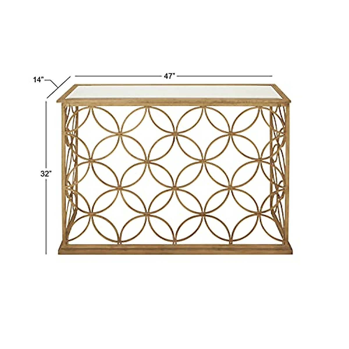 Deco 79 Metal Geometric Console Table with Mirrored Glass Top, 47" x 15" x 32", Gold