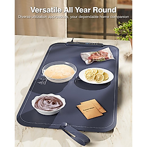 Electric Warming Tray, iTRUSOU Silicone Warming Mat for Food with 7 Level Temp, Switchable Celsius/Fahrenheit, 1-8Hr Auto Shut-Off, Upgrade Strap Keep Food Warm at Buffet, Party, Sabbath, Daily Use