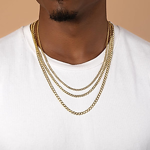 PORI JEWELERS 14K Gold 4MM Cuban/Curb Chain Necklace - Made In Italy - (4MM, Yellow, 18)