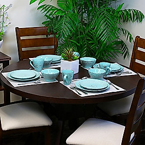 Elama Embossed Stoneware Ocean Dinnerware Dish Set, 16 Piece, Turquoise