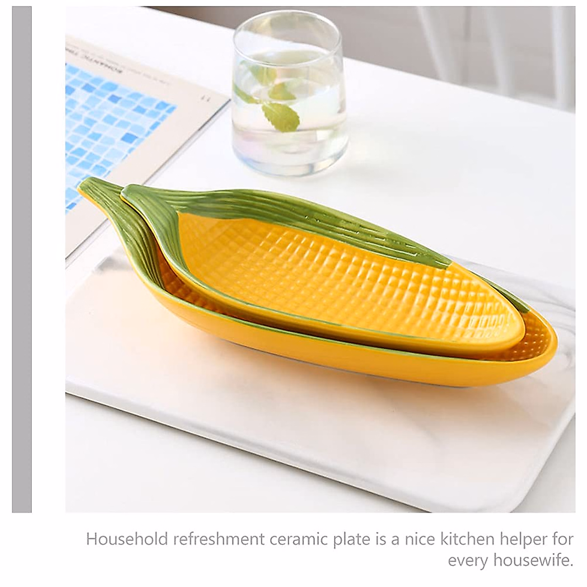 Corn Holder Ceramic Serving Corn Shape Dishes Ceramic Dining Table Snack Plate Cheese Platter Appetizer Trays Dinnerware Supplies for Snack Food Nuts Porcelain Dinner Plates Corn Cob Trays