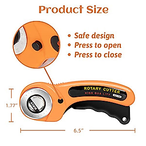 Fabric Cutter, 45mm Ergonomic Rotary Cutter - Leather Cutting Tool ，Rotary Fabric Cutter， Sewing Rotary Cutter, Fabric Cutter Wheel& Squeeze Trigger for Quilting, Sewing, Crafts