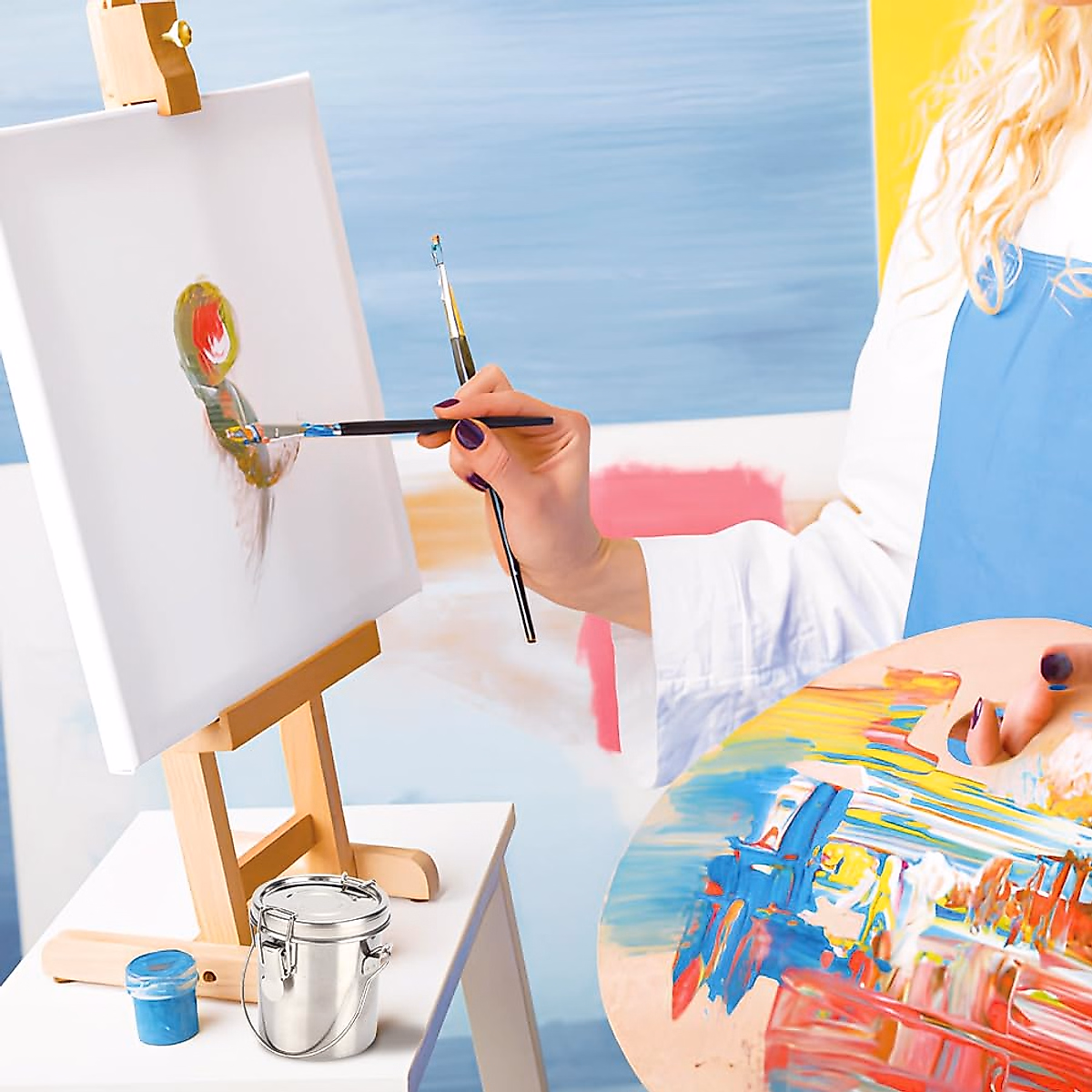 Leopacat Paint Brush Washing Bucket, Steel Leak Proof Washer Artist Cleaning Airtight Bucket with Removable Filter Screen Double Dipper Container for Student Painter Acrylic Oil Watercolor Painting