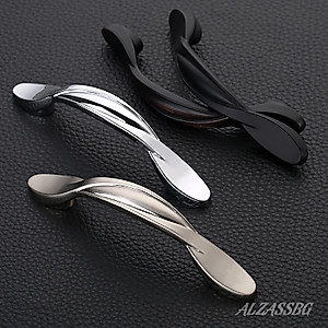 Alzassbg 10 Pack Brushed Satin Nickel Cabinet Pulls, 3 Inch(76mm) Hole Centers Arch Twisted Cabinet Handles Kichen Hardware for Cabinets and Drawer AL3027SN