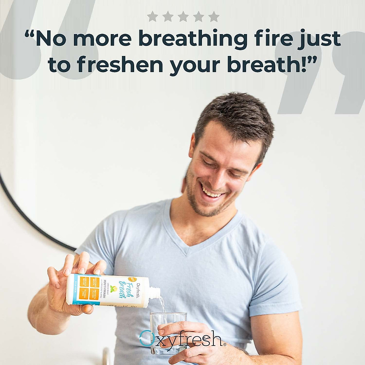 Premium Oxyfresh Lemon Mint Fresh Breath Mouthwash – Oral Rinse for Bad Breath – SLS & Fluoride Free Mouthwash – Alcohol Free, Gentle Non Burning Mouthwash with Xylitol & Essential Oils, 16 oz