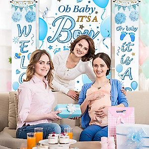 Redbaker Baby Shower Decorations Welcome It is a Boy Baby Shower Door Hanging Porch Sign Baby Shower Party Door Cover Banner Blue Boy Baby Backdrop Background for Gender Reveal Party Supplies
