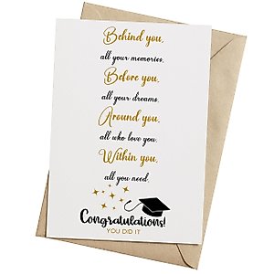 Graduation Card for Him Her, Cute Graduation Card Gift for High School College Grad, Behind You Before You Around You Within You Card - 5x7 inch Folded Card include Envelope, Sticker - Blank Inside