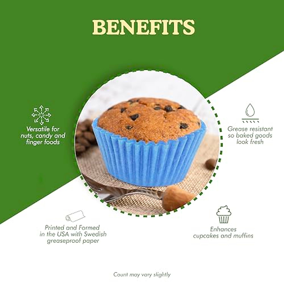 Regency Wraps Standard Baking Cups Greaseproof Professional Grade For Cupcakes and Muffins, Light Blue Solid, Pack of 40