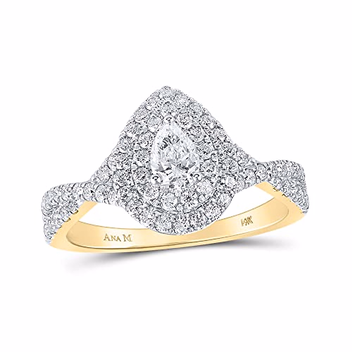 14kt Yellow Gold Pear Diamond Tear Halo Bridal Wedding Engagement Ring 1 Cttw