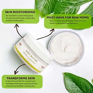 PURE FIJI Body Butter - Moisturizer Body Butter Cream - Face Cream and Body Lotion for Dry Skin with Natural Oils & Vitamin E, Body Butter For Women for Men,Coconut, 8oz