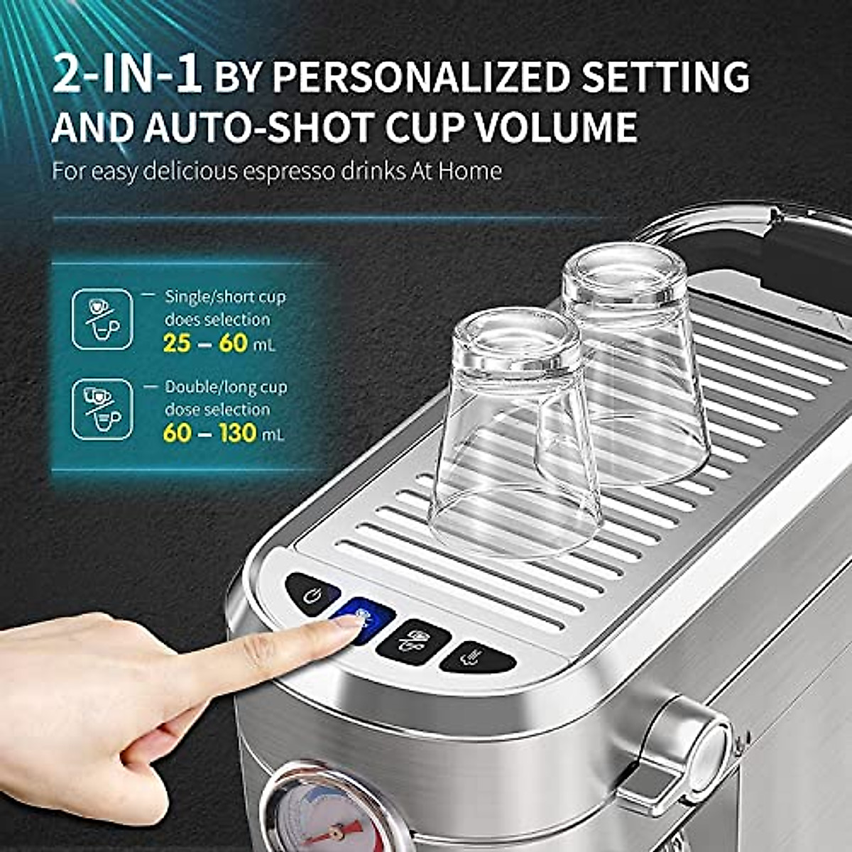 Gevi 20 Bar Compact Professional Espresso Coffee Machine with Milk Frother/Steam Wand for Espresso, Latte and Cappuccino, Stainless Steel, 35 Oz Removable Water Tank (Machine)