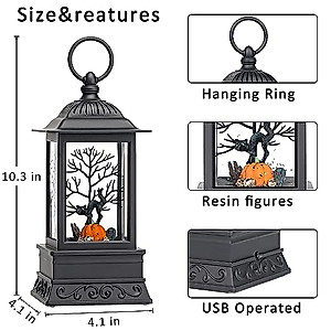 Halloween Snow Globe, Halloween Decorations for Home, Glittering Lighted Lantern Black Cat Fall Autumn Decor