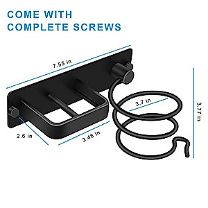 Black Hair Dryer Holder Wall Mounted, Bathroom Hair Styling Care Tool Organizer for Blow Dryer, Hair Straighteners, Space Saving Storage Bracket with Plug Hook & Cup