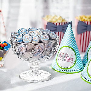 Clabby 504 Pieces Boy Girl Baby Shower Favors Stickers Mini Kisses Candy Stickers Chocolate Drop Labels Wrappers Little Cutie Baby Shower Decoration for Sprinkle Birthday Party(Blue Bear)