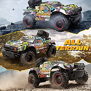 O WOWZON 1:12 Scale Short-Course RC Truck Large 4WD Hobby Crawler Grade Replaceable Spare Tire All Terrains Monster Crawler 2 Rechargeable Batteries for Age 6+ Boys Kids and Adults