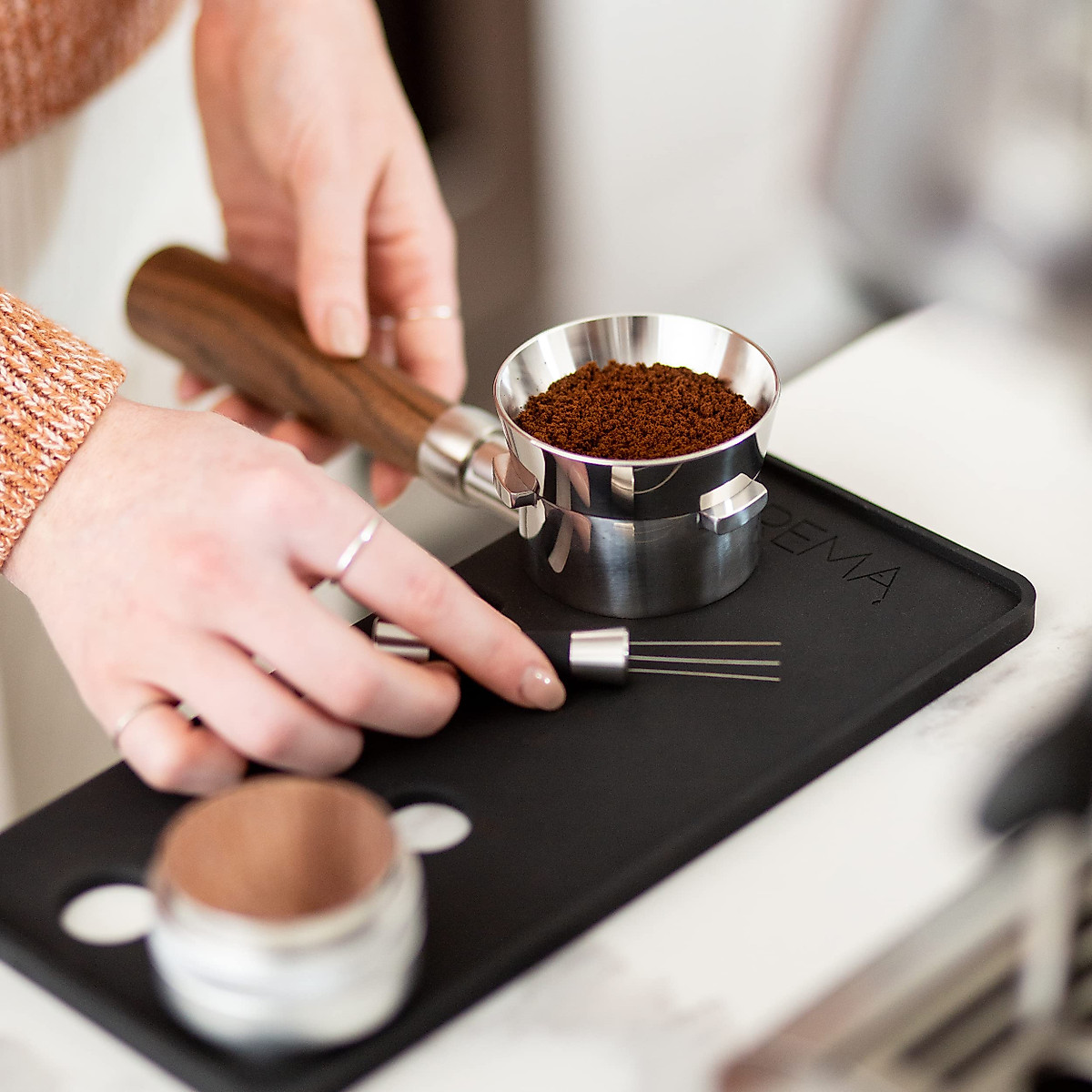 Crema Coffee Products | 54mm Espresso Dosing Funnel/Ring | Silver | Fits 54mm Breville Portafilter | 54mm | Silver