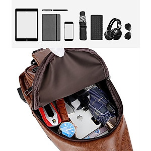 AOLIDA QICHUANG Men Sling Bag Leather Unbalance Chest Shoulder Bags Casual Crossbody Bag Gift for Men (brown)