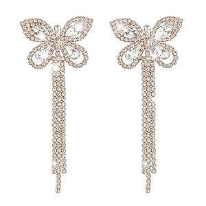Girlssory Long Bow Tassel Earrings Full Diamond Earrings Butterfly Long Tassels Earrings Fashion Dangle Earrings for Women (Gold A)