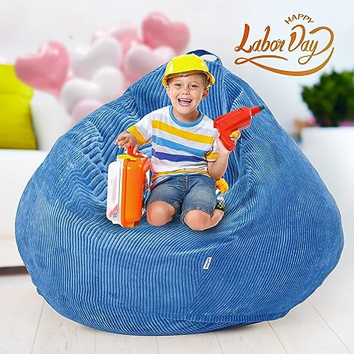 Homguava Bean Bag Chair: Teardrop Bean Bags with Memory Foam Filled, Compact Beanbag Chairs Soft Sofa with Corduroy Cover (Blue)