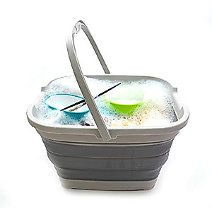 SAMMART Collapsible Rectangular Handy Basket / Bucket (15L Rectangular, Dark Grey (Set of 2))