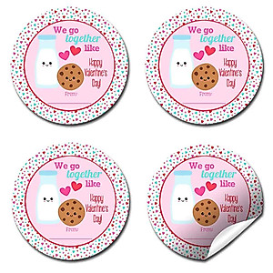 Milk and Cookies Valentine Party Favor Sticker Labels, 40 2" Party Circle Stickers by AmandaCreation, Great for Classroom Valentines, Envelope Seals, Gifts & Treats