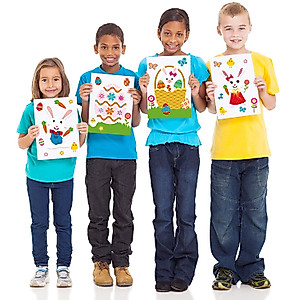 24 Easter Stickers Kids Crafts Make-A-Bunny Stickers, Rabbits Eggs Baskets Sticker Game Easter Stickers for Easter Theme Party Decoration Supplies Favors Fun Craft Project