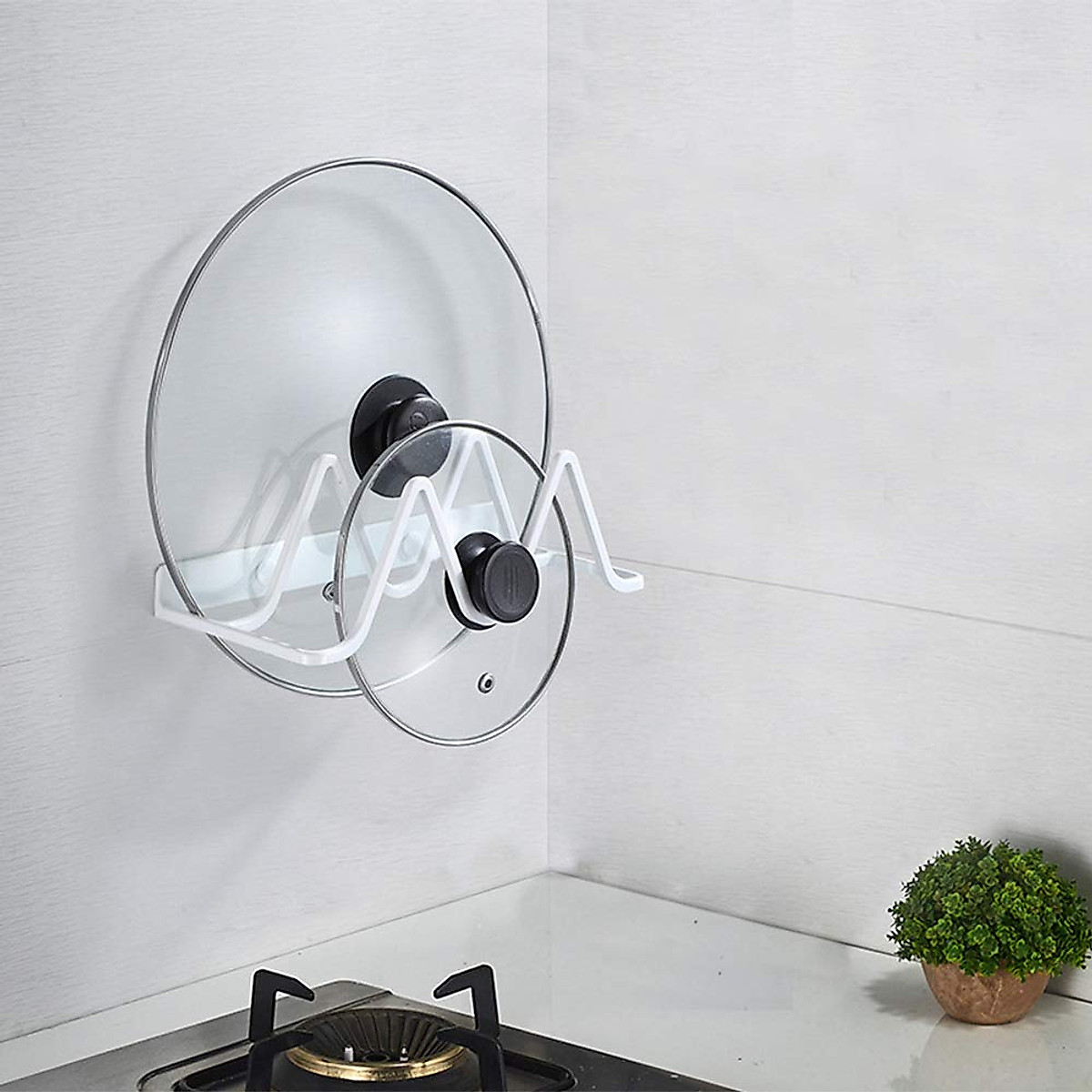 Pot Lid Organizer, Metal Double Slots Lid Holder for Kitchen Cabinet Door or Wall Mounted, Storage Cutting Boards, Bakeware, Pots & Pans, Serving Trays Black free size