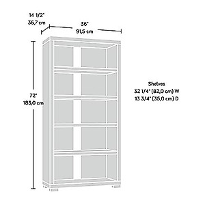 Sauder Manhattan Gate Tall Bookcase Mystic Oak Finish, L: 36.02" x W: 14.45" x H: 72.05"