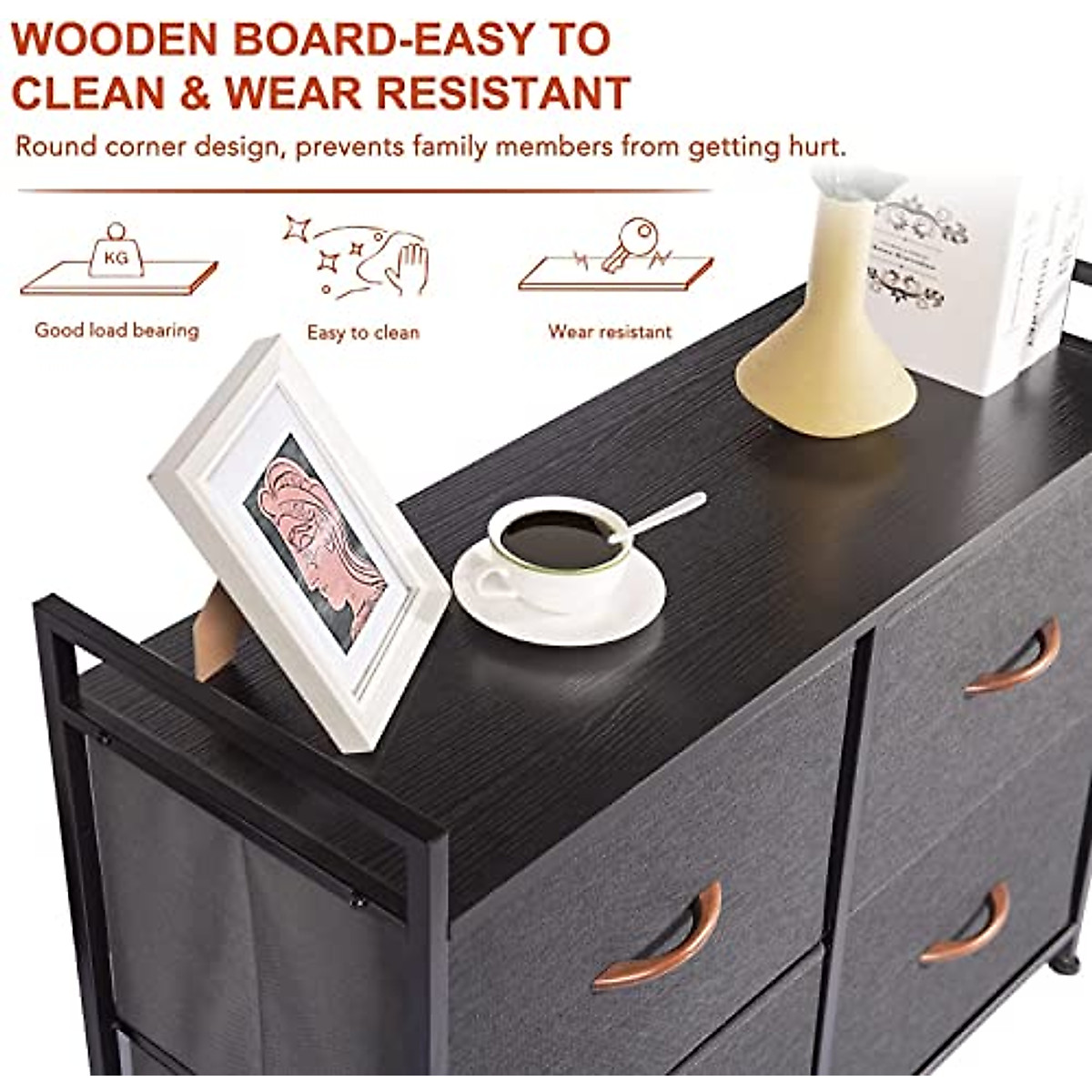 WAYTRIM Dresser for Bedroom with 4 Drawers, Wide Storage Drawer Organizer, Wide Chest of Drawers for Bedroom, Hallway, Entryway, TV Stand with Steel Frame&Wood Tabletop - Dark Indigo