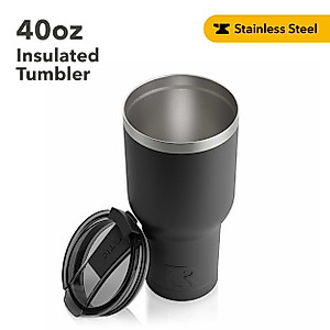 RTIC 40 oz Insulated Tumbler Stainless Steel Coffee Travel Mug with Lid, Spill Proof, Hot Beverage and Cold, Portable Thermal Cup for Car, Camping, Black