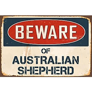 Beware Of Australian Shepherd 8” x 12” Vintage Aluminum Retro Metal Sign VS462