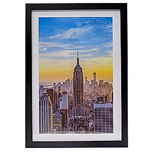 Frame Amo 13x19 Black Picture Frame, White Mat with 10.5x16.5 opening for 11x17 Image, 1 Inch Border, Acrylic Front