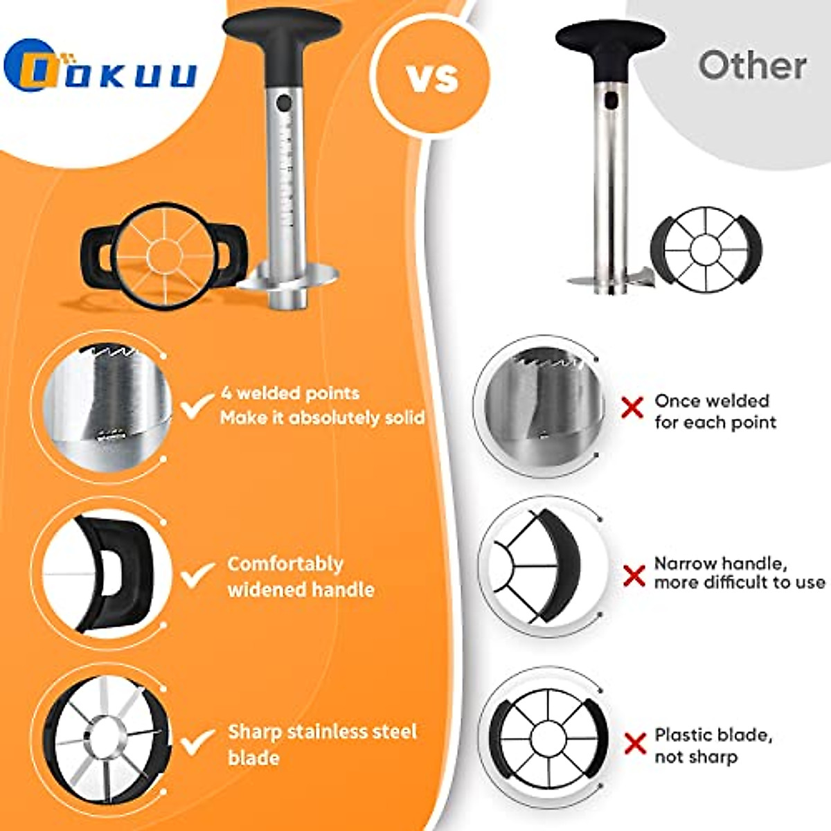 OOKUU Pineapple Corer Cutter, Stainless Steel Fruit Pineapple Peeler Slicer [Upgraded, Reinforced, Thicker Blade], Pineapple Core Remover with Measure Mark, Kitchen Tool for Diced Pineapple Rings