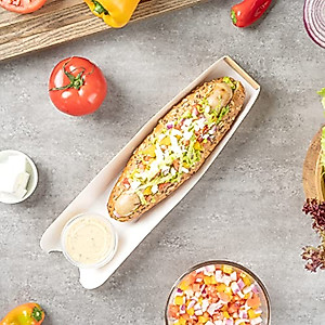 Restaurantware Bio Tek 11.8 x 2 x 1.3 Inch Hot Dog Trays 200 Open-Design Hot Dog Containers - Greaseproof Recyclable Kraft Paper Hot Dog Serving Trays