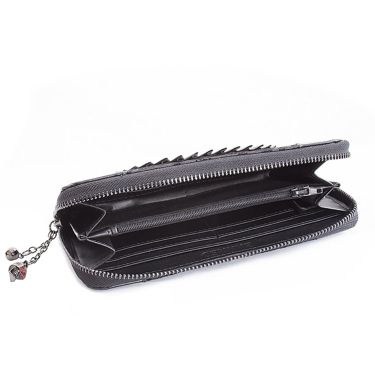 Lost Queen Goth Steampunk Flocked Ribcage Skeleton Cameo Zip Around Wallet