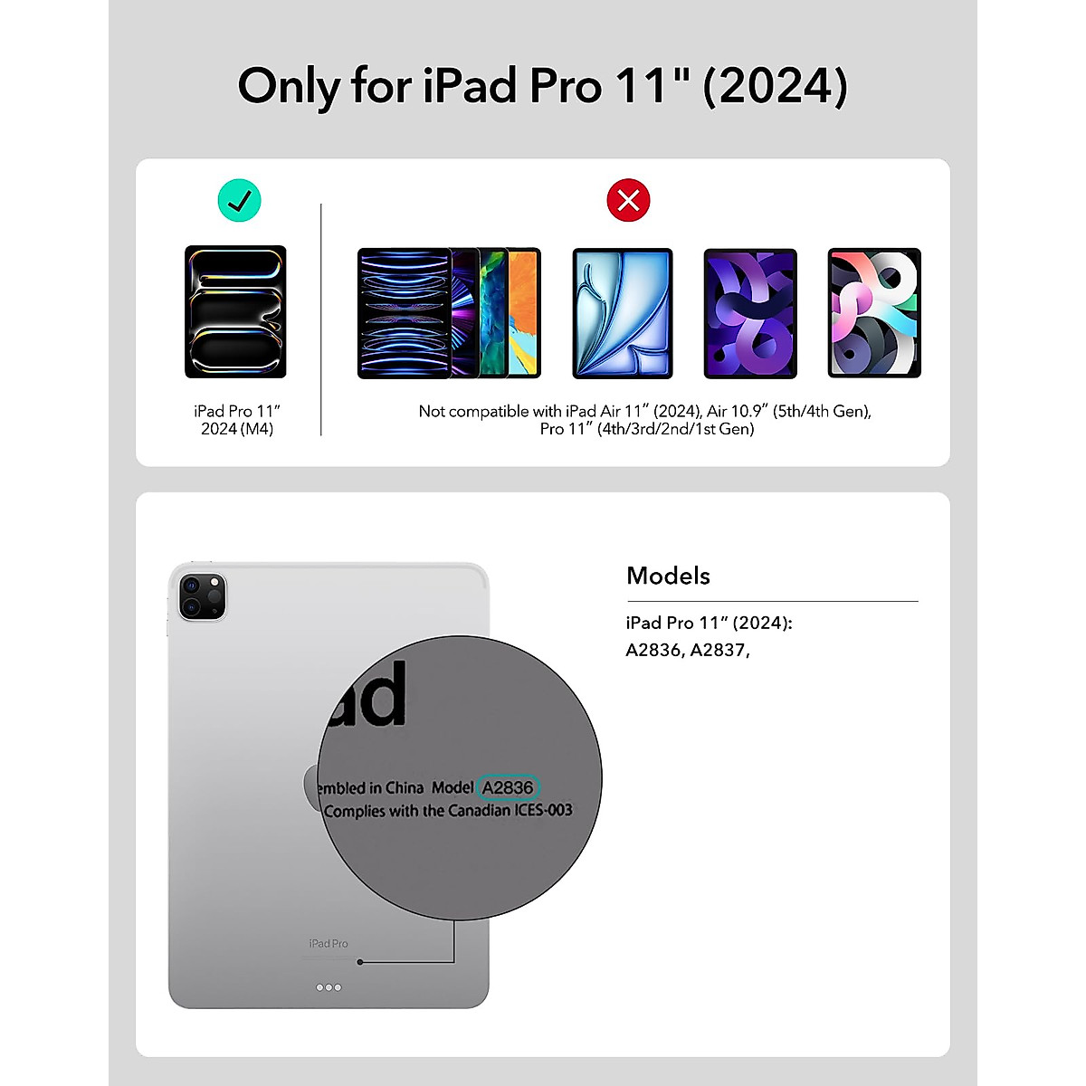 ESR Ascend Keyboard Case for iPad Air 11-Inch (2024 M2) & iPad Pro 11 (4th/3rd/2nd/1st Gen), iPad Air 5th/4th, Magnetic Detachable, Adjustable Portrait/Landscape Stand, Black