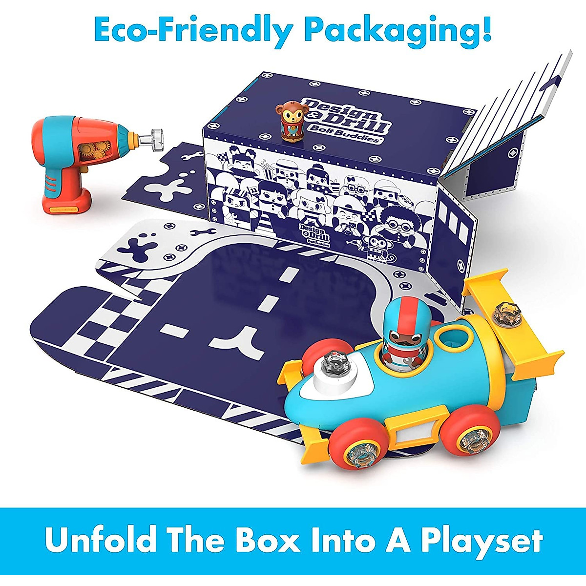 Educational Insights Design & Drill Bolt Buddies Race Car Toy, Take Apart Toy with Electric Drill Toy, STEM Toy, Gift for Boys & Girls, Ages 3+