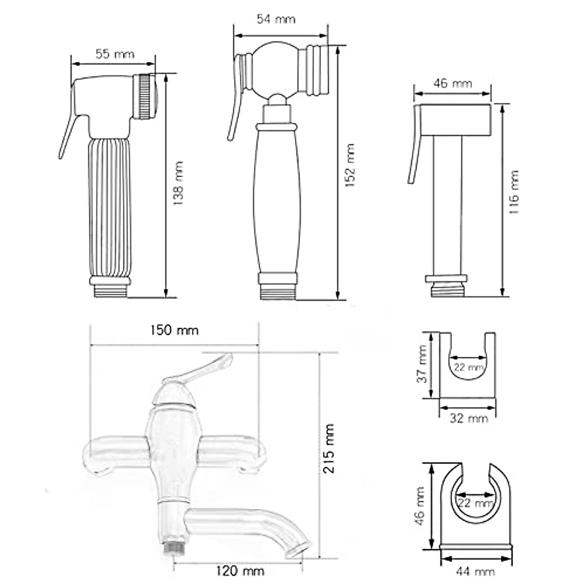 MINJING Bidet Sprayer Kit for Toilet Gold Hand Held Sprayer Toilet Attachment 360 Rotation Double Handle Bidet Attachment Faucet Sprayer Kit for Toilet,B