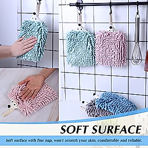 Kinlop 4 Pcs Chenille Hand Towels with Loop Cute Hedgehog Microfiber Hand Towels Absorbent Small Hanging Chenille Hand Towel for Drying Hand Bath Kitchen Washstand Powder Room, 4 Colors