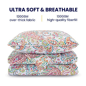 SLEEP ZONE Kids Twin Quilt Set 68x86 inch with 1 Pillow Sham - Reversible Cool Summer Quilt, Soft Lightweight Bedspread Coverlet Set for All Season (Paisley Pattern)