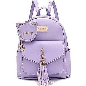 I IHAYNER Girls Fashion Backpack Mini Backpack Purse for Women Small Leather Mini Backpack for Teen Girls with Coin Purse and Tassel Purple