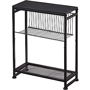 Slim End Table with Magazine Holder - 2 in 1 Design for Small Spaces - Black